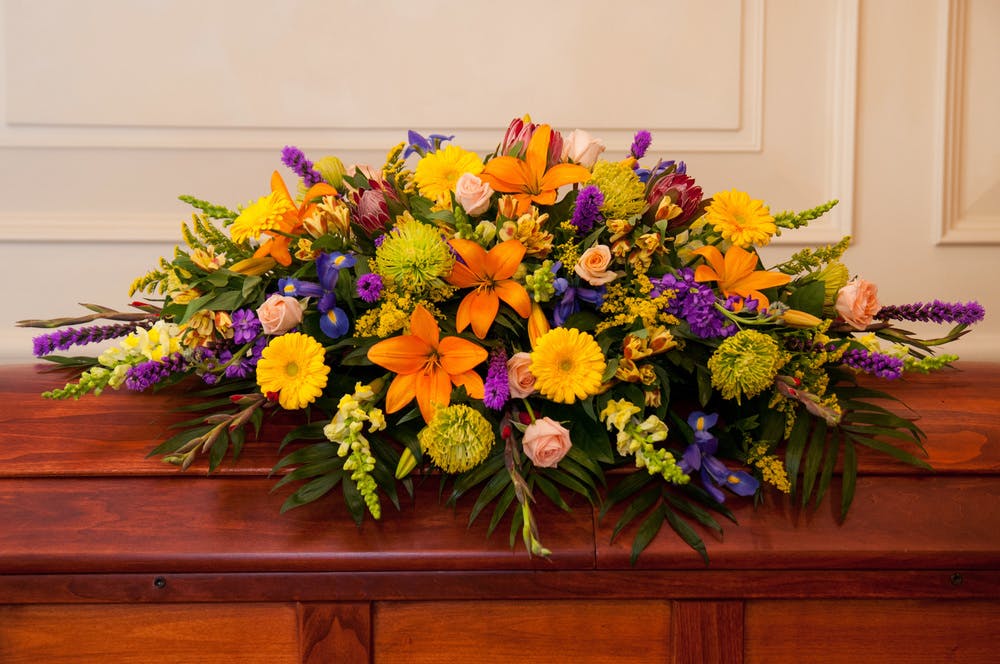 Mixed Autumn Colors Casket Spray | Louisville Funeral Flowers