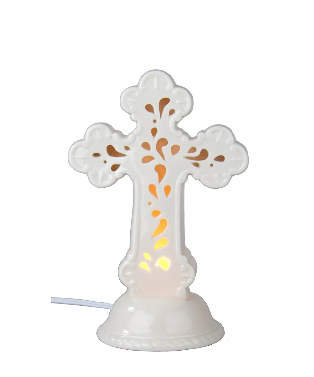 Lighted White Ceramic Cross | Sympathy Gift